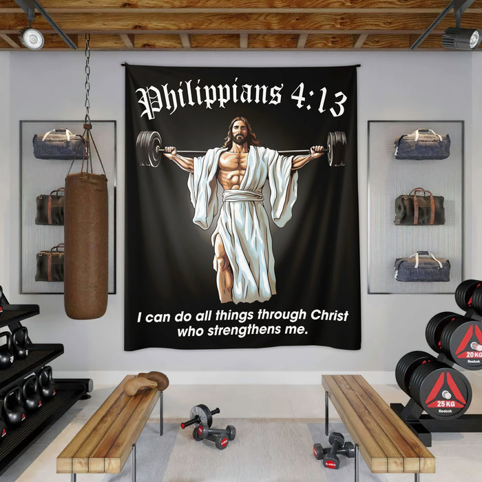 Philippians 4:13 Jesus and Barbell Gym Flag – Style My Pride