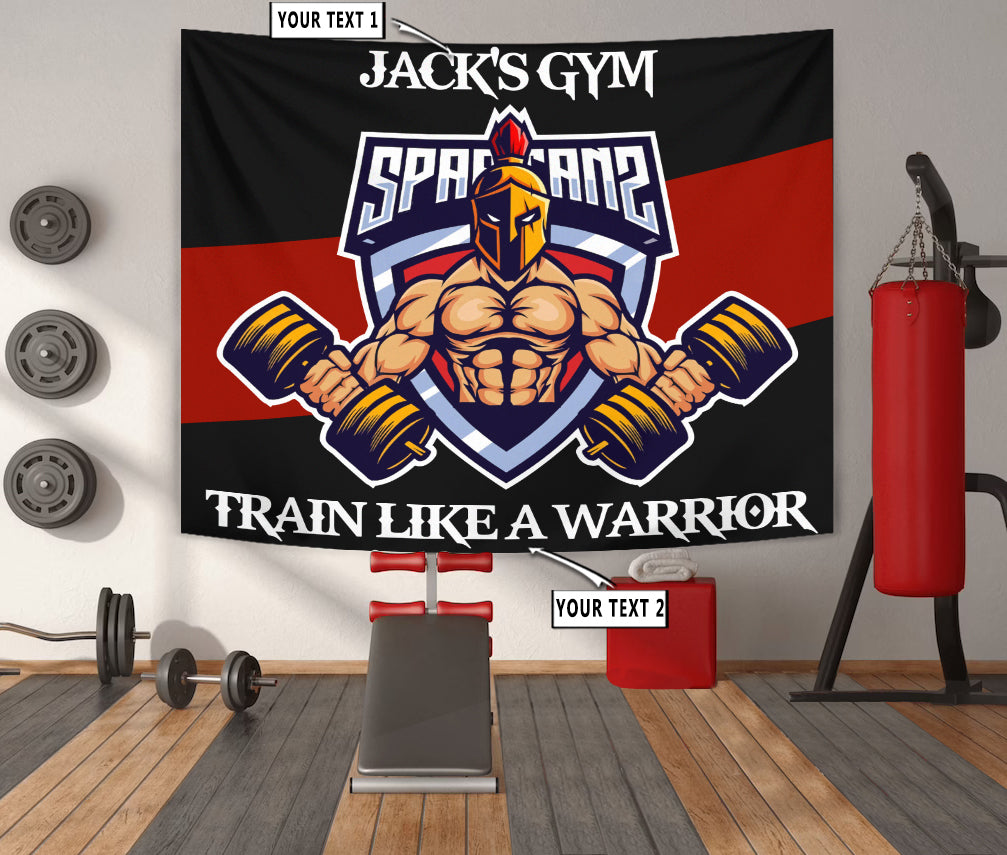 Personalized Gym Flag Banner Tapestry Spartan Home Gym Decor ...
